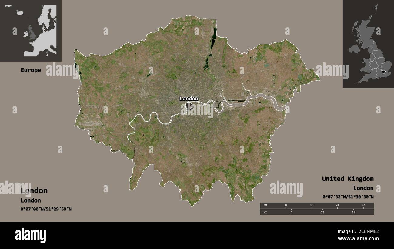 Shape of London, region of United Kingdom, and its capital. Distance ...