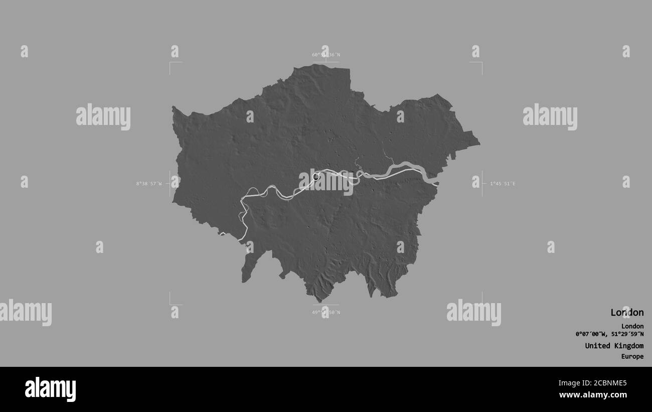 Area of London, region of United Kingdom, isolated on a solid ...