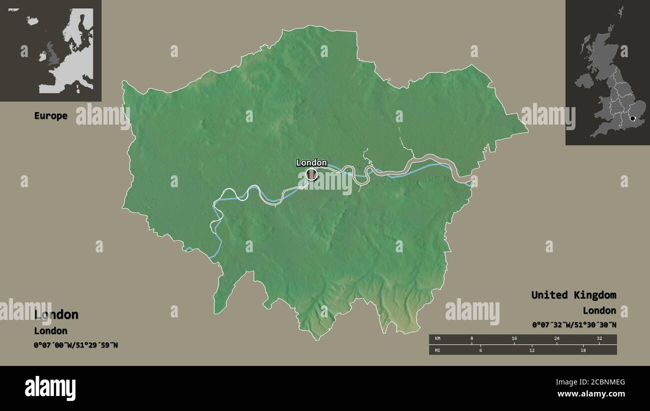 Shape of London, region of United Kingdom, and its capital. Distance ...
