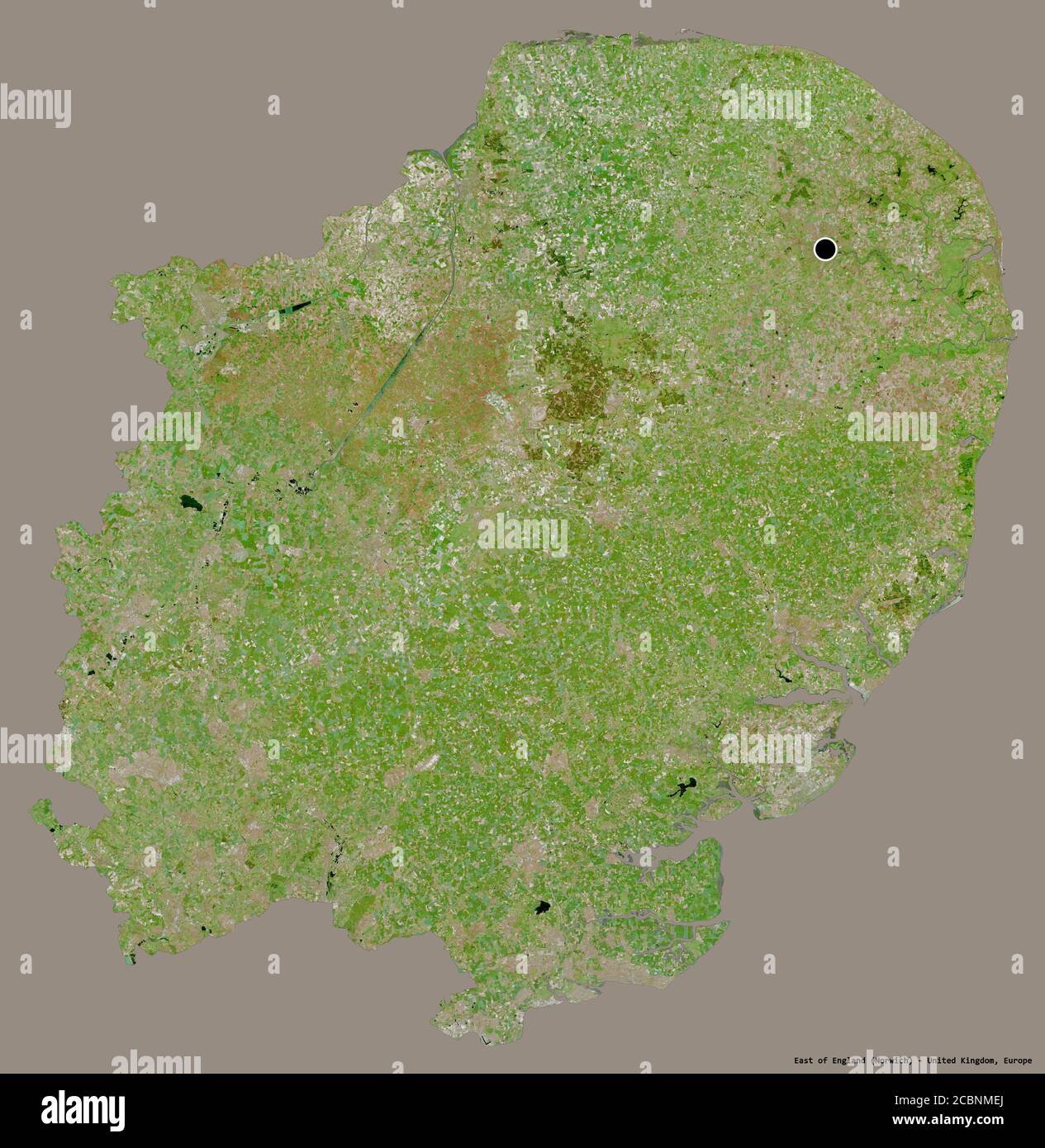 Shape of East of England, region of United Kingdom, with its capital ...