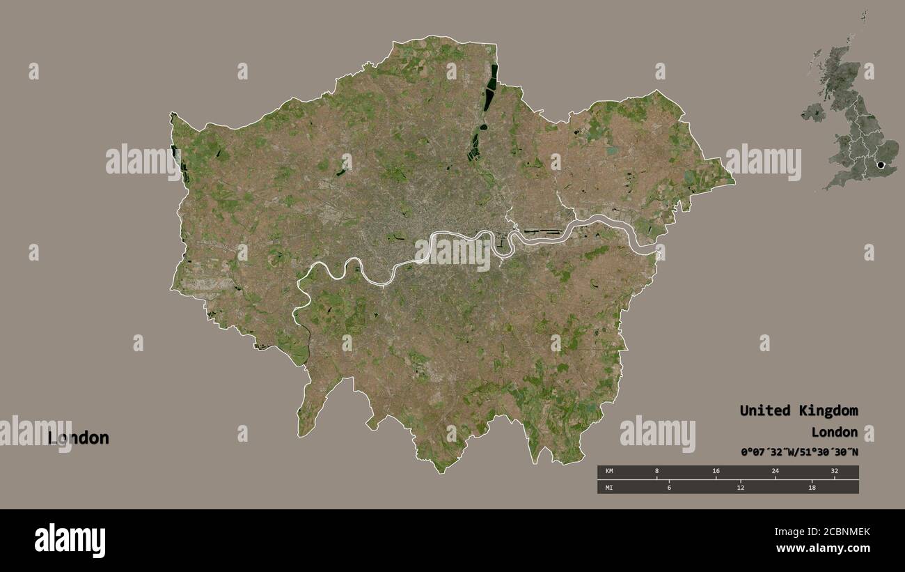 Shape of London, region of United Kingdom, with its capital isolated on ...