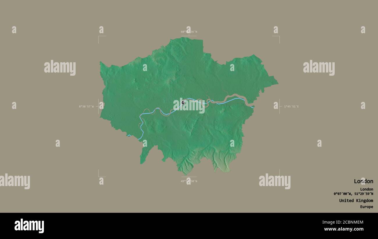 Area of London, region of United Kingdom, isolated on a solid ...