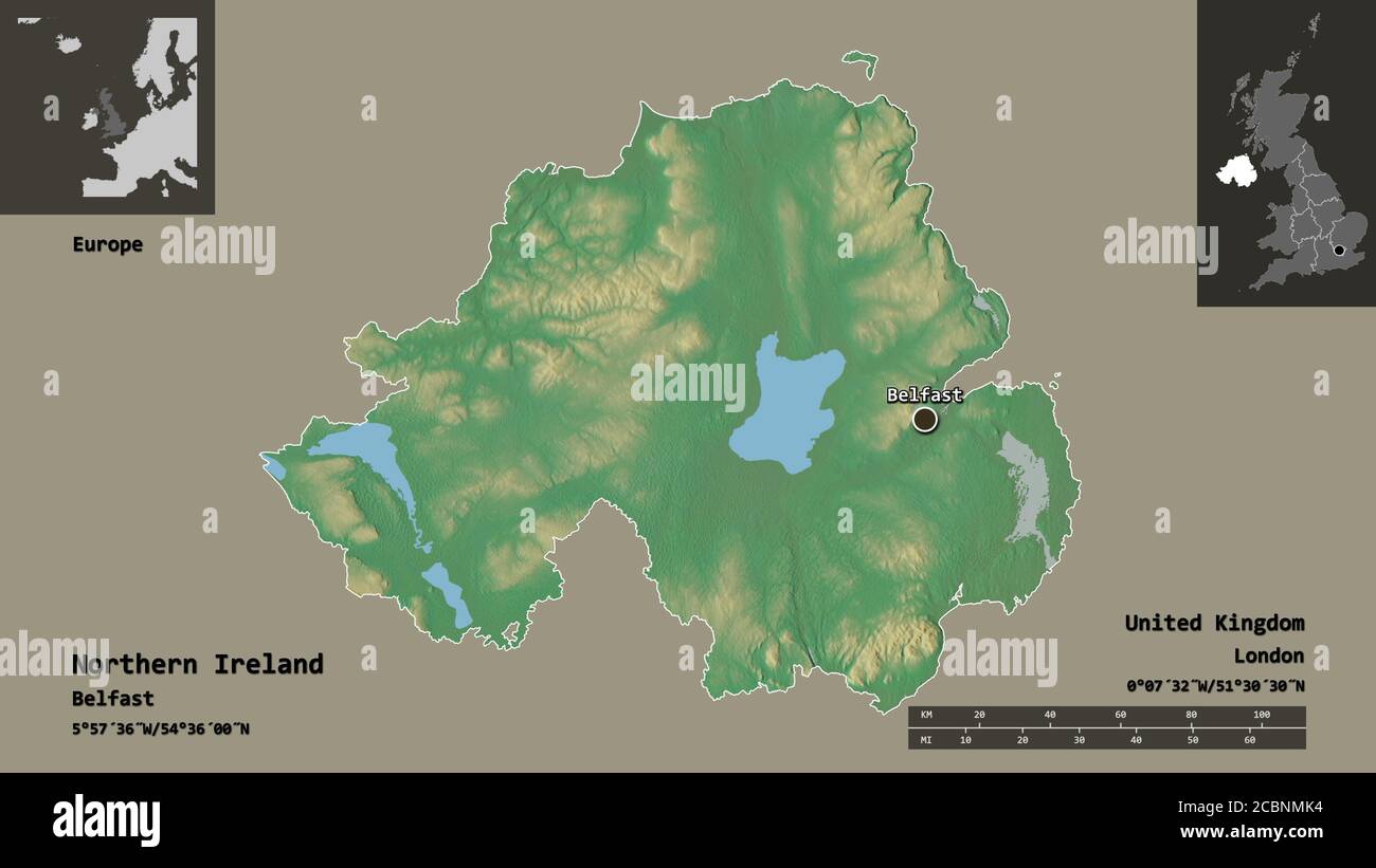 Shape of Northern Ireland, region of United Kingdom, and its capital ...
