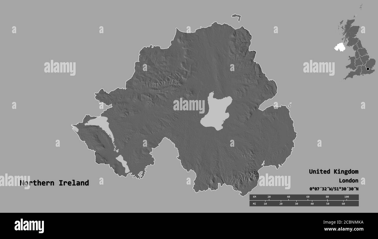 Shape of Northern Ireland, region of United Kingdom, with its capital ...
