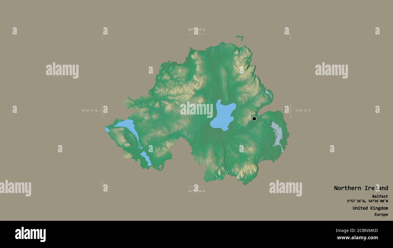 Area of Northern Ireland, region of United Kingdom, isolated on a solid ...