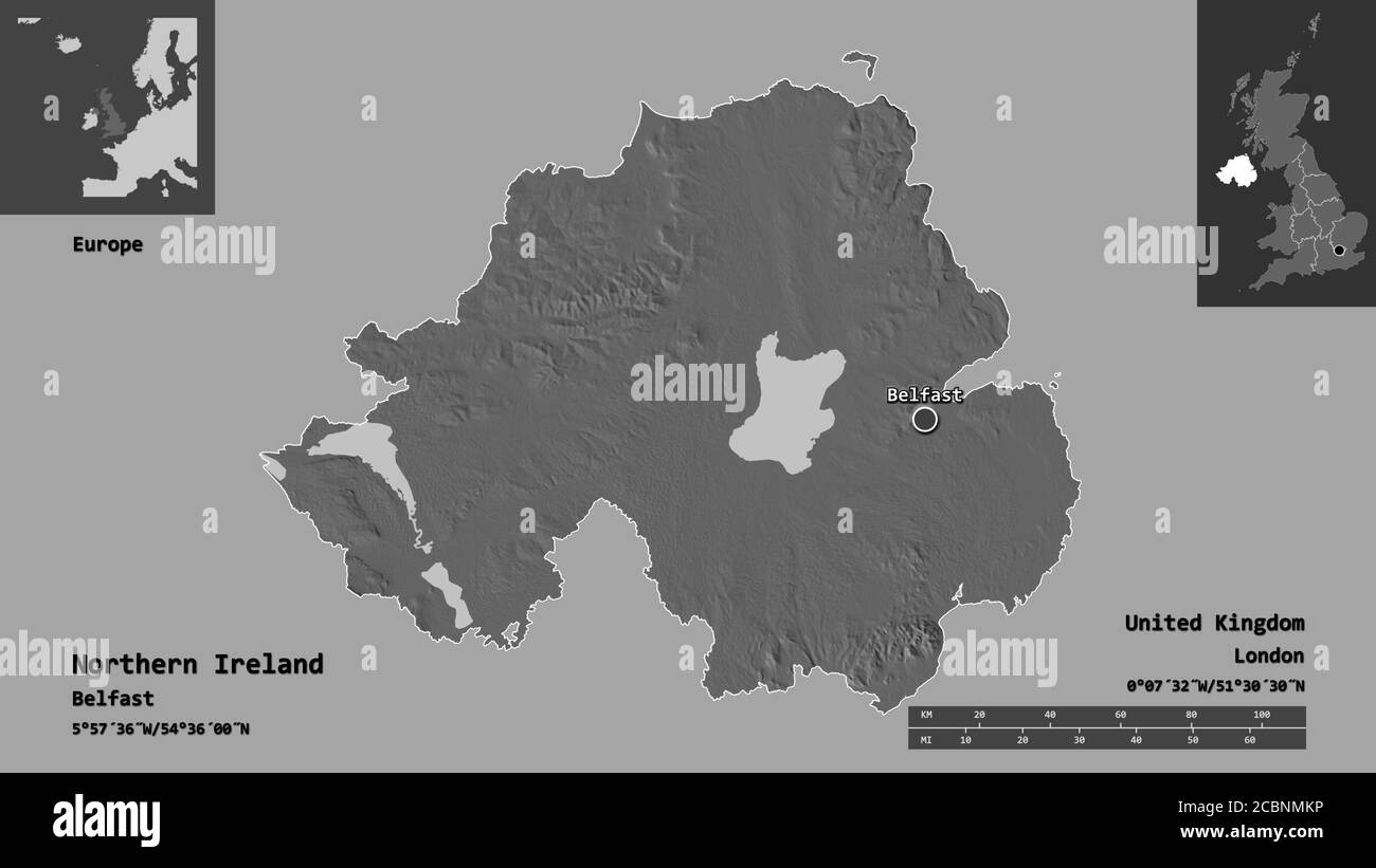 Shape of Northern Ireland, region of United Kingdom, and its capital ...