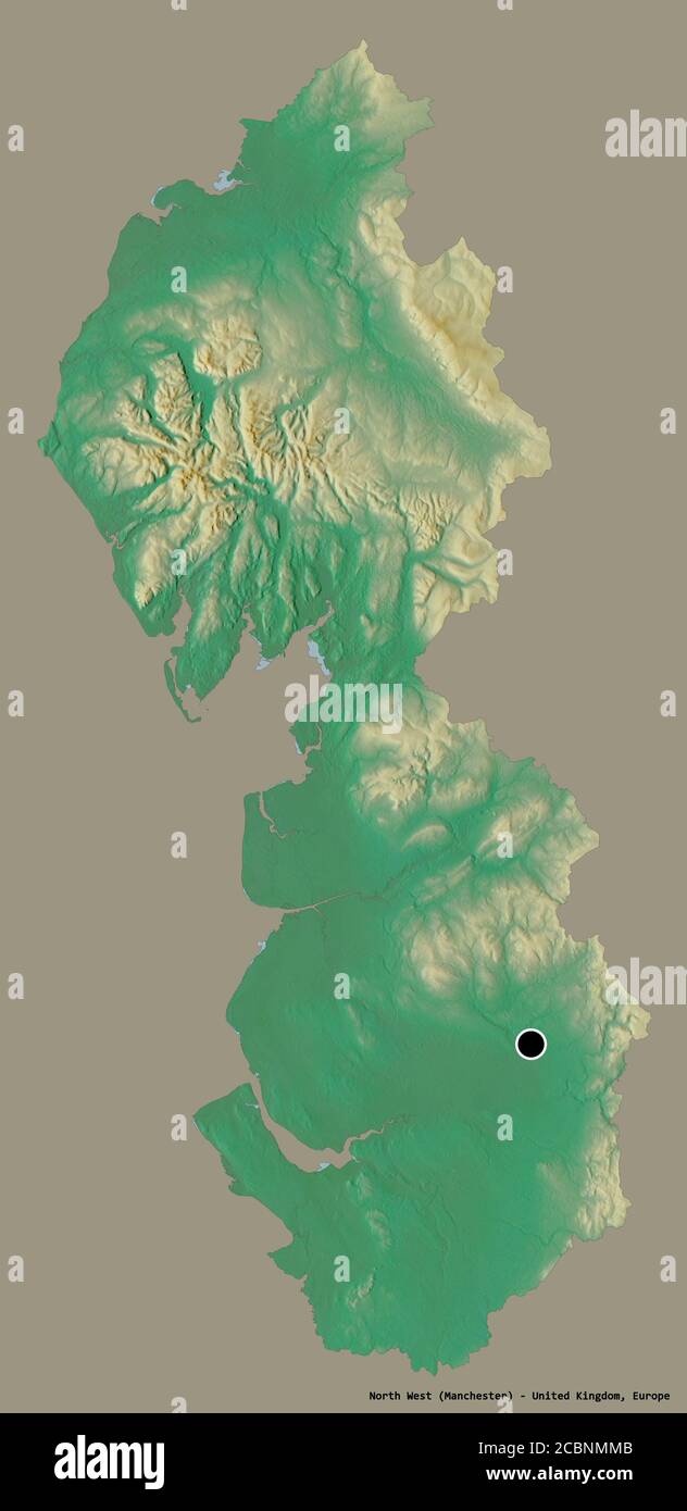 Shape of North West, region of United Kingdom, with its capital ...