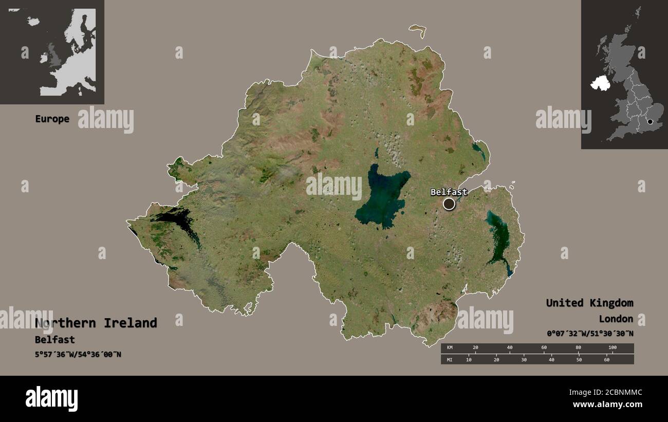 Shape of Northern Ireland, region of United Kingdom, and its capital ...