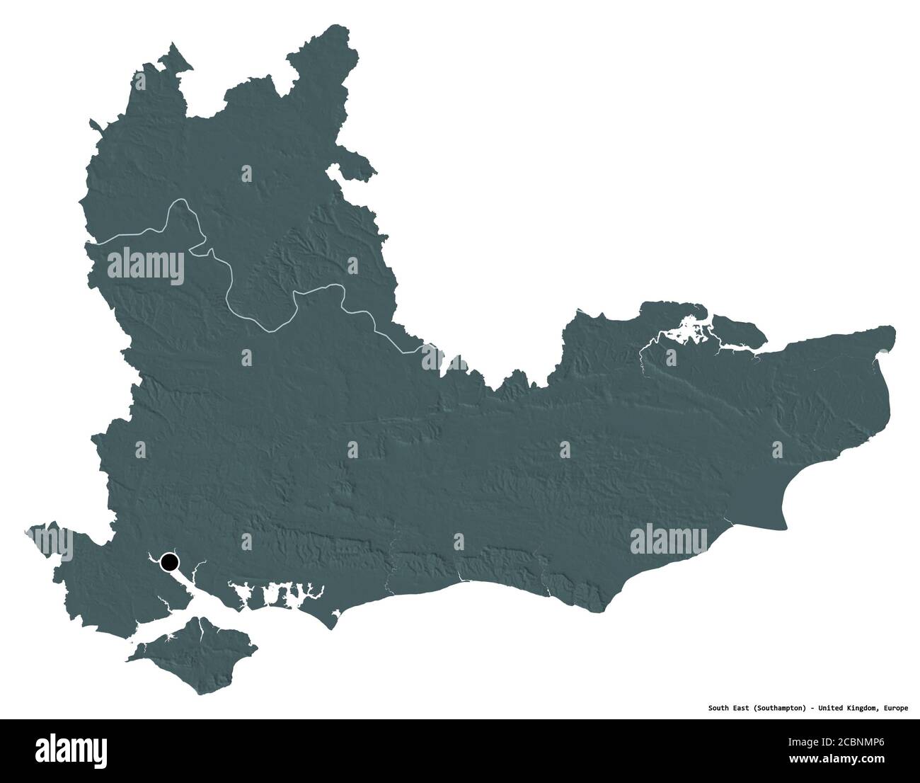 Shape of South East, region of United Kingdom, with its capital ...