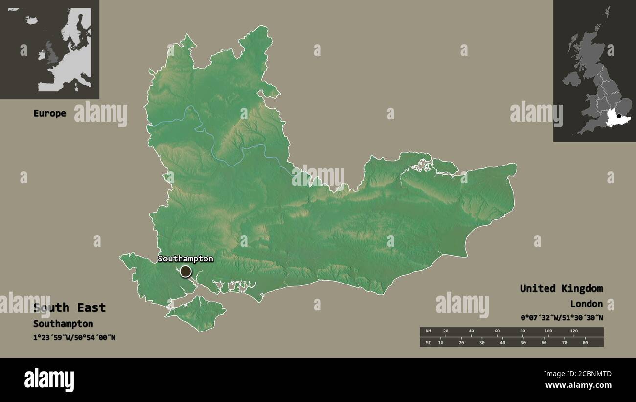 Shape of South East, region of United Kingdom, and its capital ...
