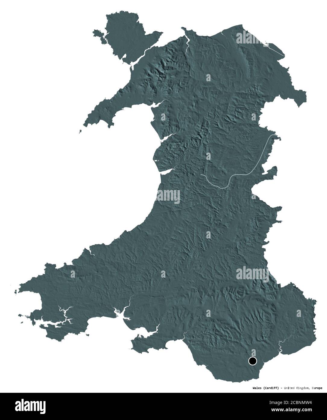 Shape of Wales, region of United Kingdom, with its capital isolated on ...