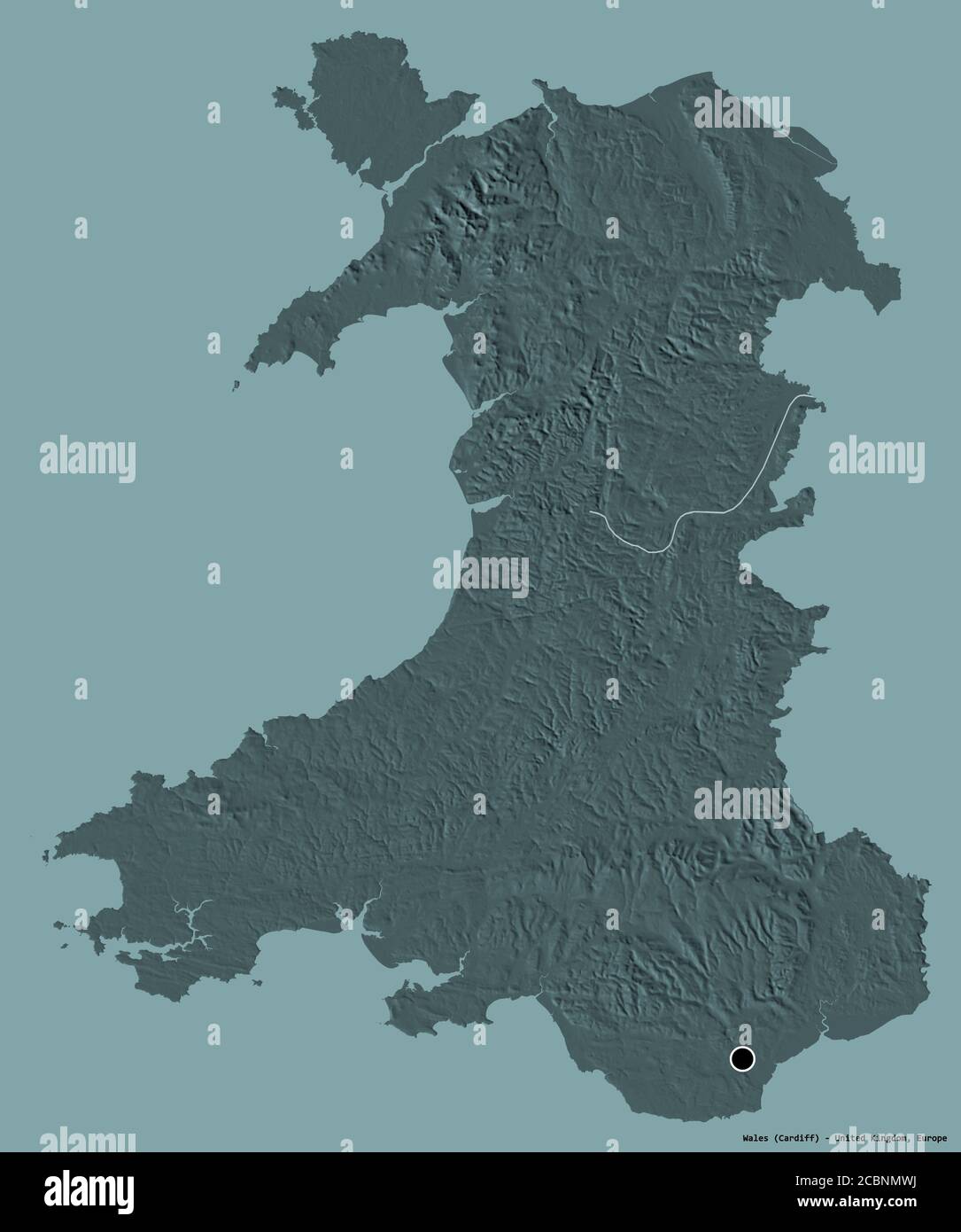 Shape of Wales, region of United Kingdom, with its capital isolated on ...