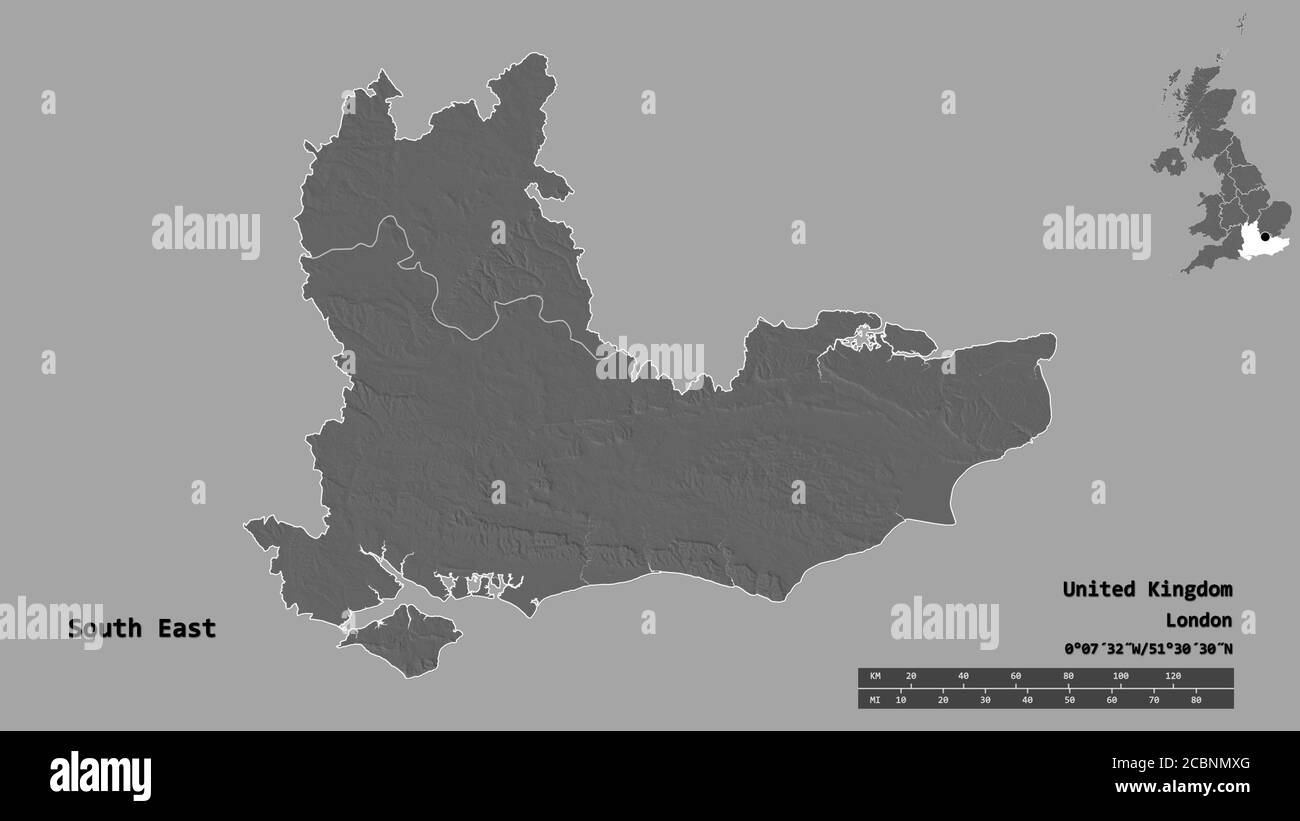 Shape of South East, region of United Kingdom, with its capital ...