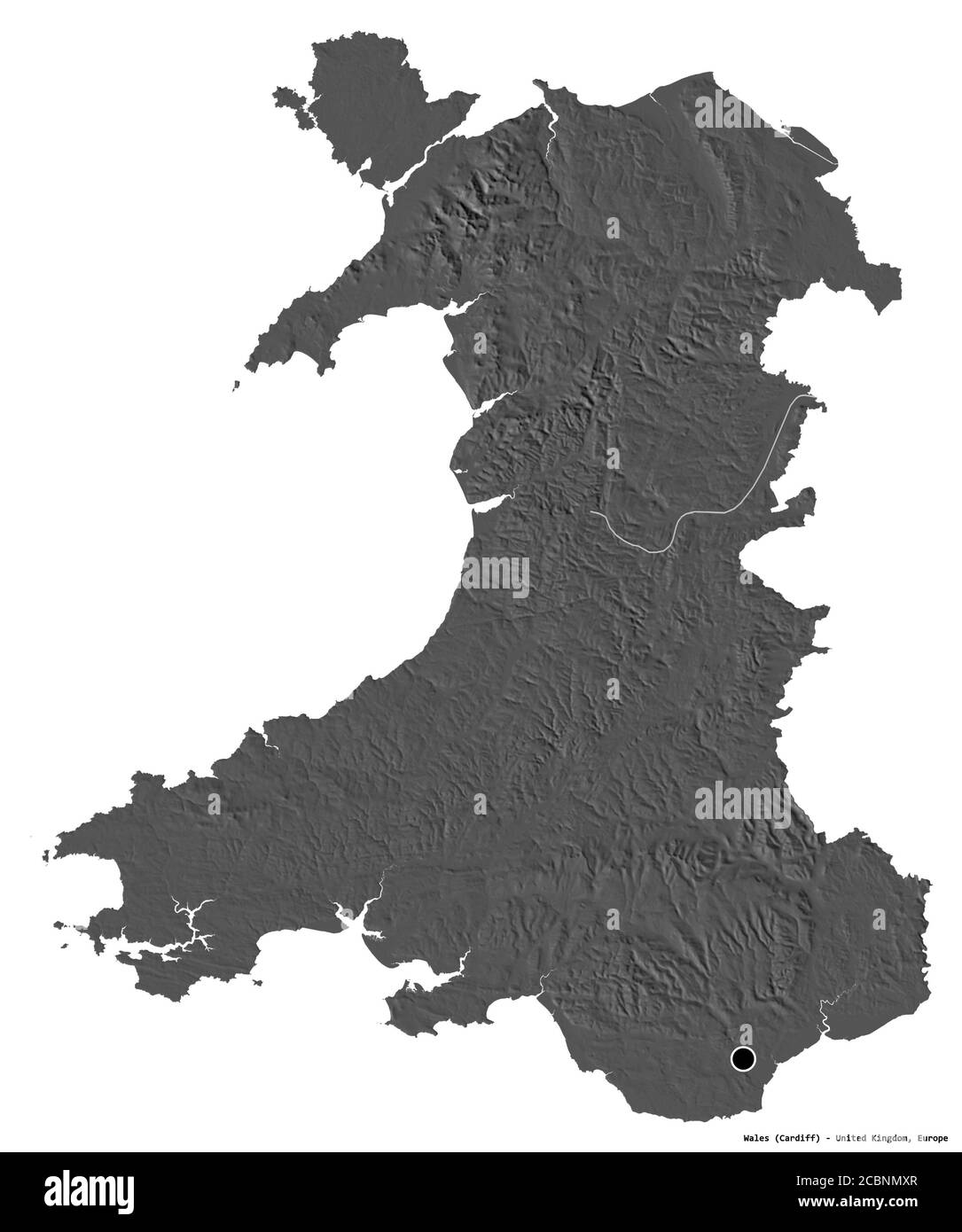 Shape of Wales, region of United Kingdom, with its capital isolated on ...