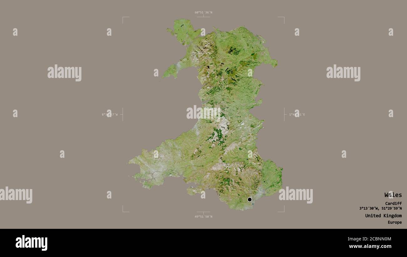 Area of Wales, region of United Kingdom, isolated on a solid background ...