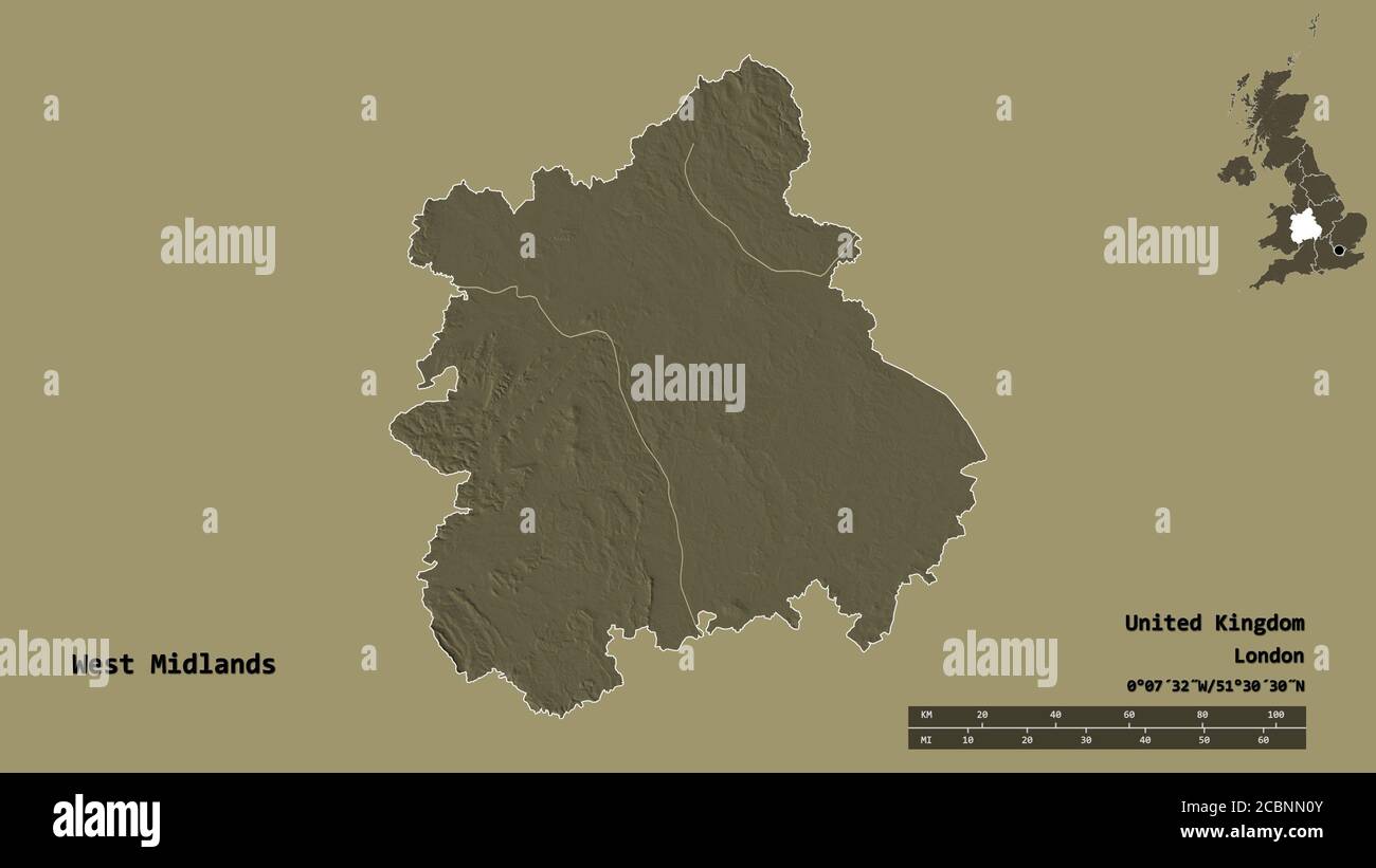 Shape of West Midlands, region of United Kingdom, with its capital ...