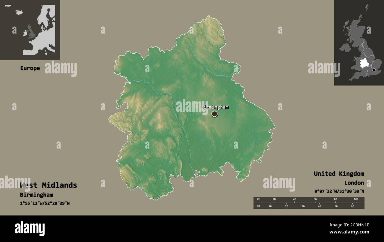 Shape of West Midlands, region of United Kingdom, and its capital ...