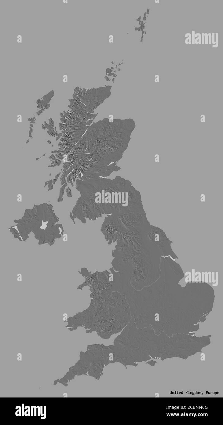 Shape of United Kingdom with its capital isolated on a solid color ...