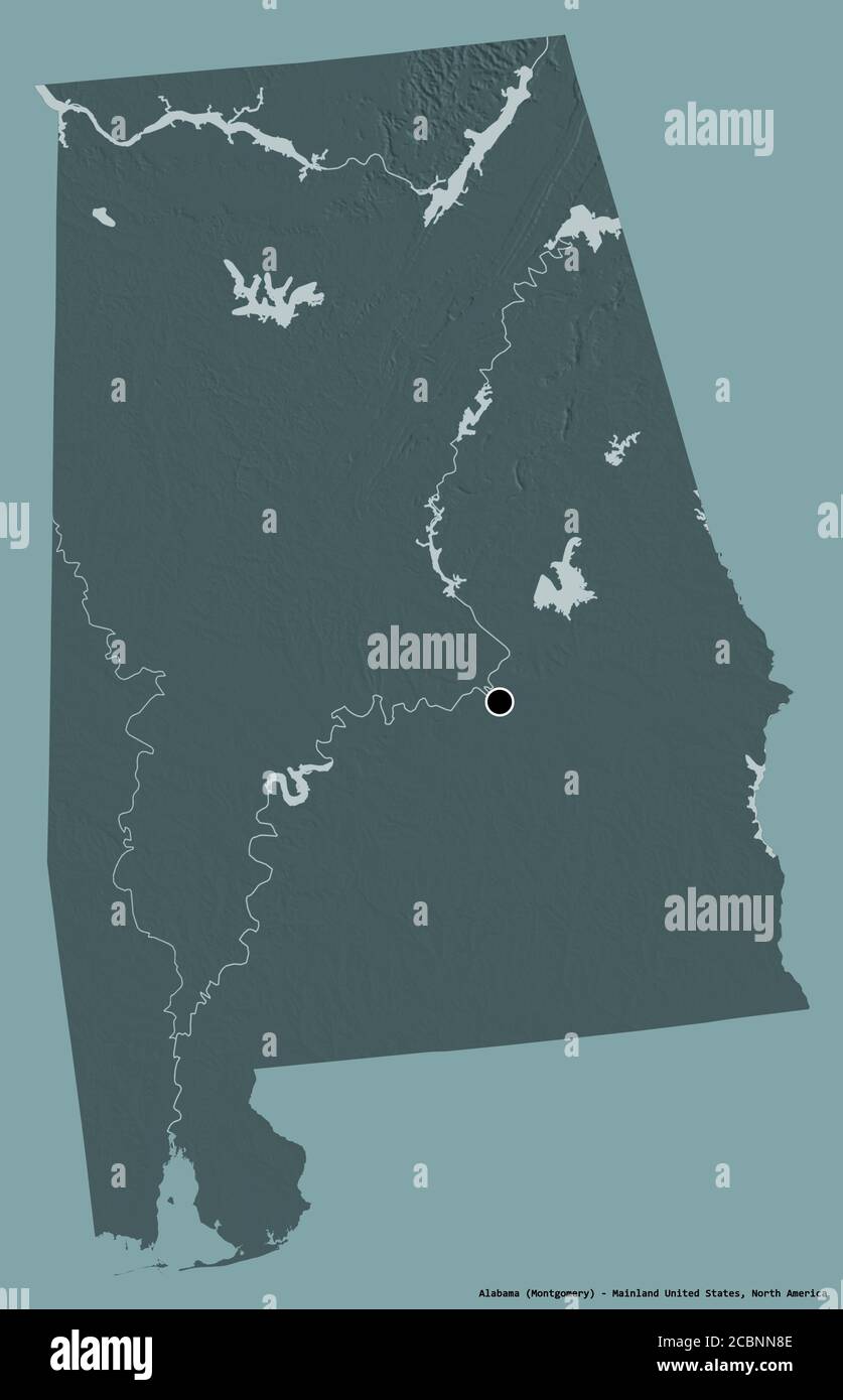 Shape of Alabama, state of Mainland United States, with its capital ...