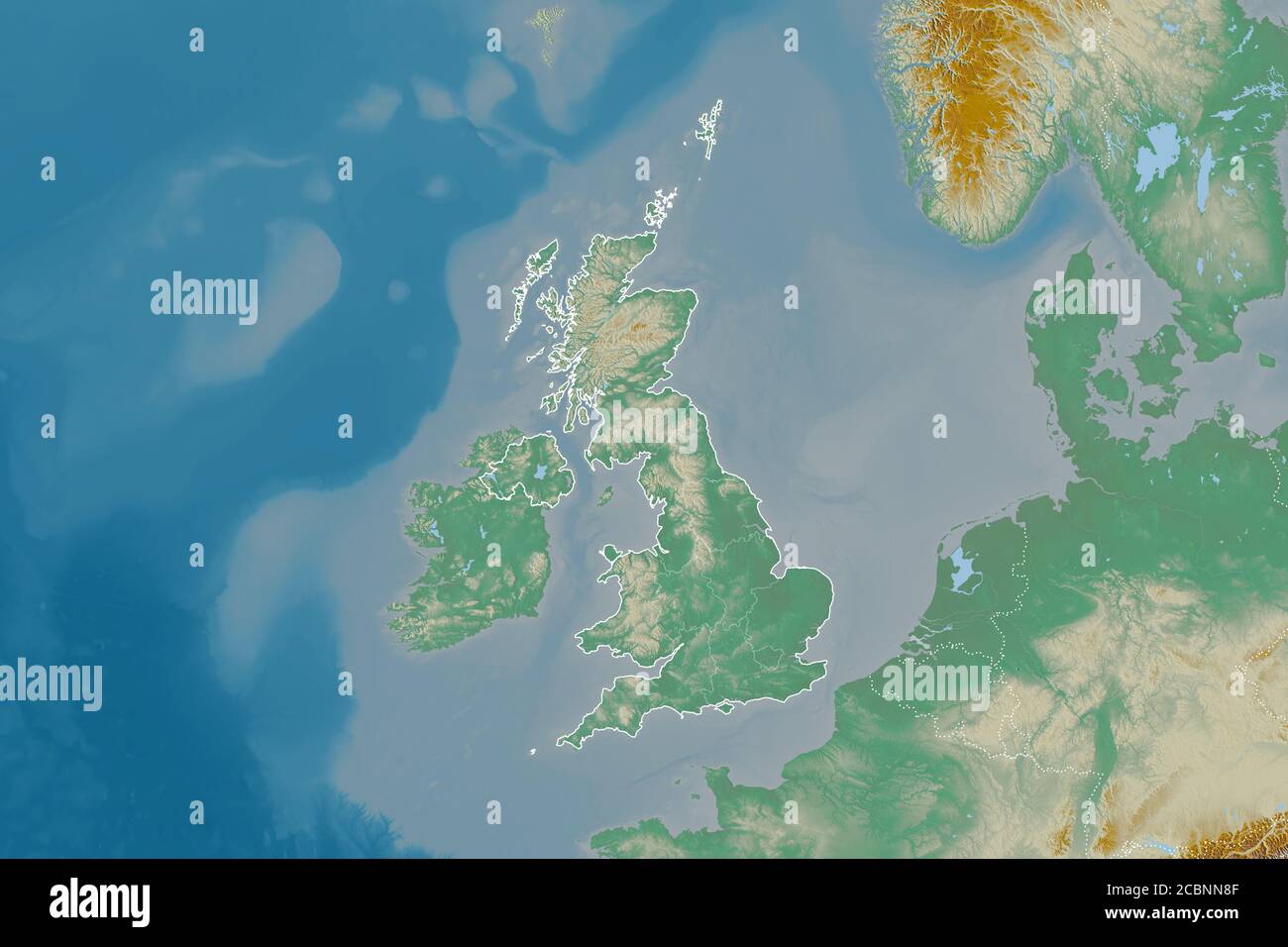 Extended area of United Kingdom with country outline, international and ...