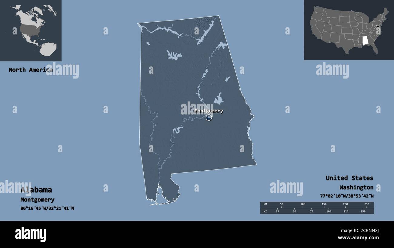 Shape of Alabama, state of Mainland United States, and its capital ...