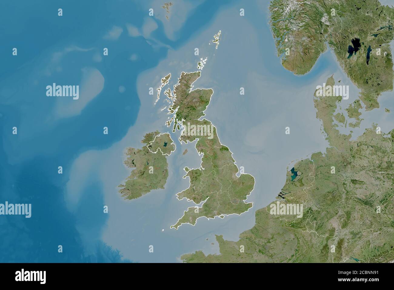 Extended area of United Kingdom with country outline, international and ...