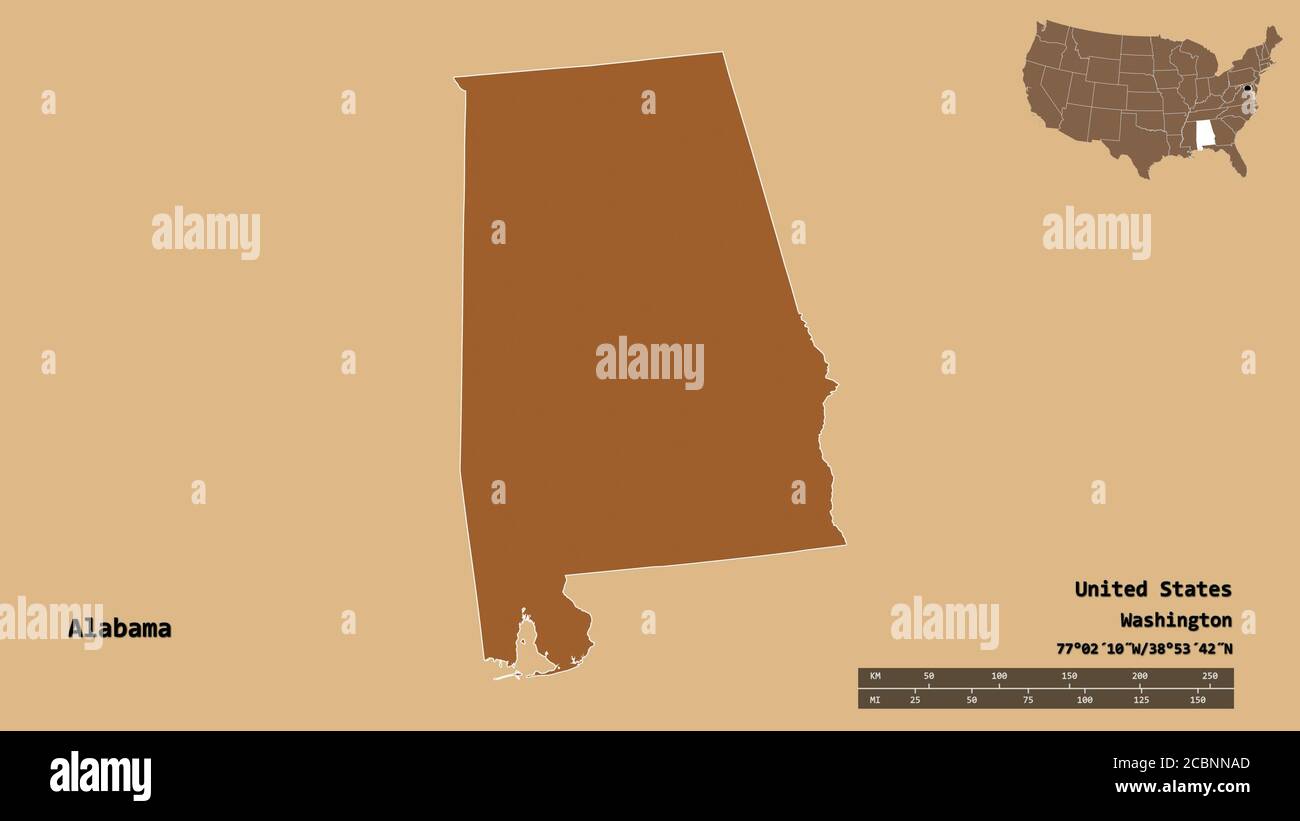 Shape of Alabama, state of Mainland United States, with its capital ...