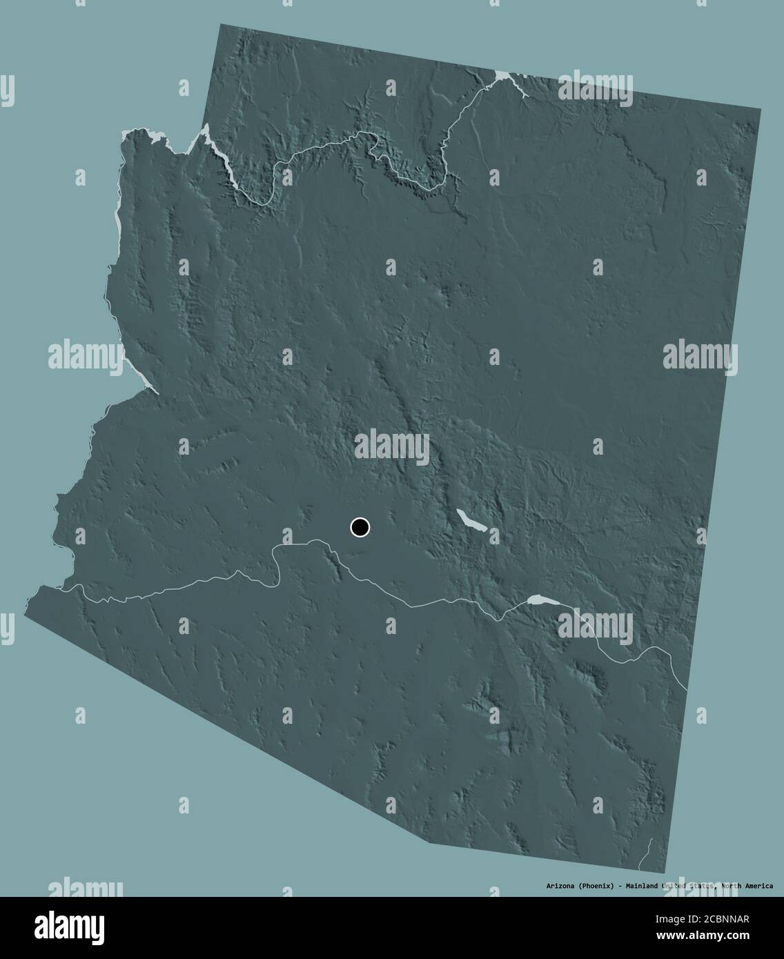 Shape of Arizona, state of Mainland United States, with its capital ...