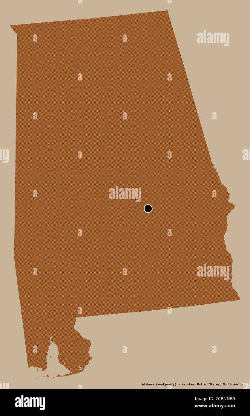 Shape of Alabama, state of Mainland United States, with its capital ...