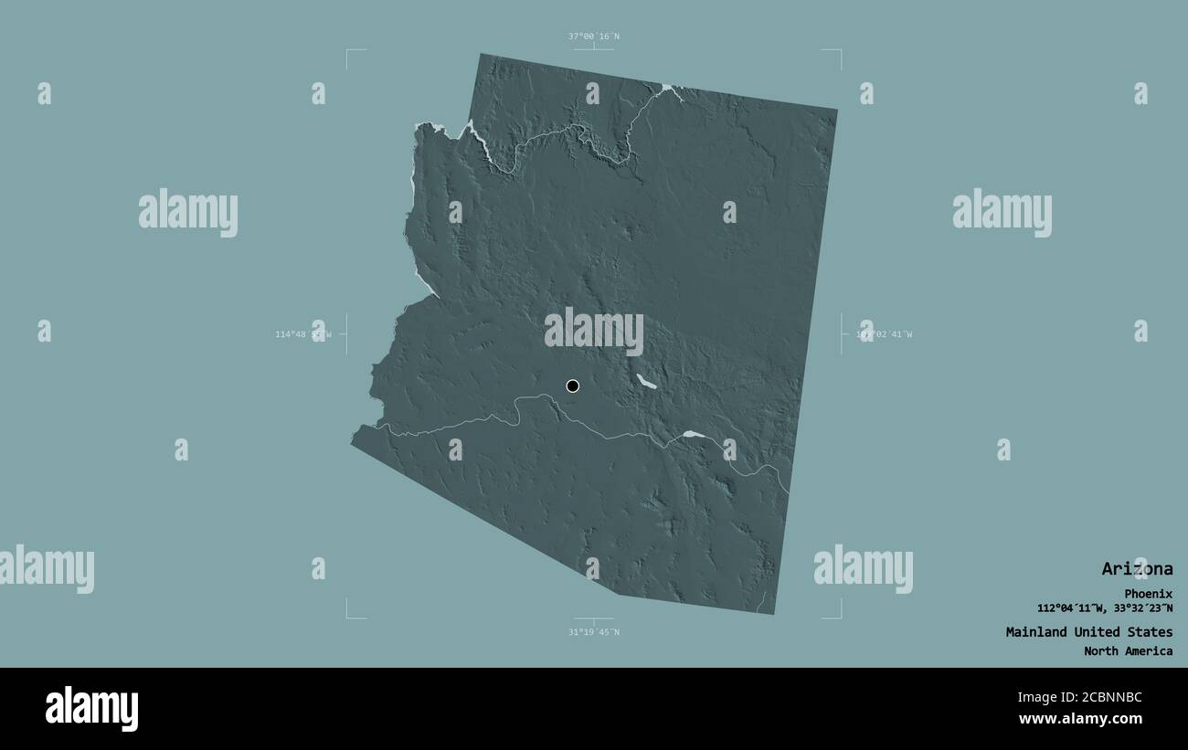 Area of Arizona, state of Mainland United States, isolated on a solid ...