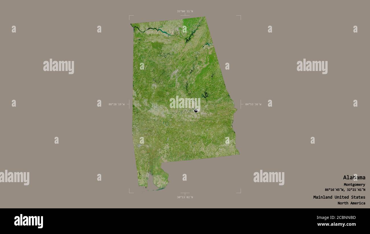 Area of Alabama, state of Mainland United States, isolated on a solid ...