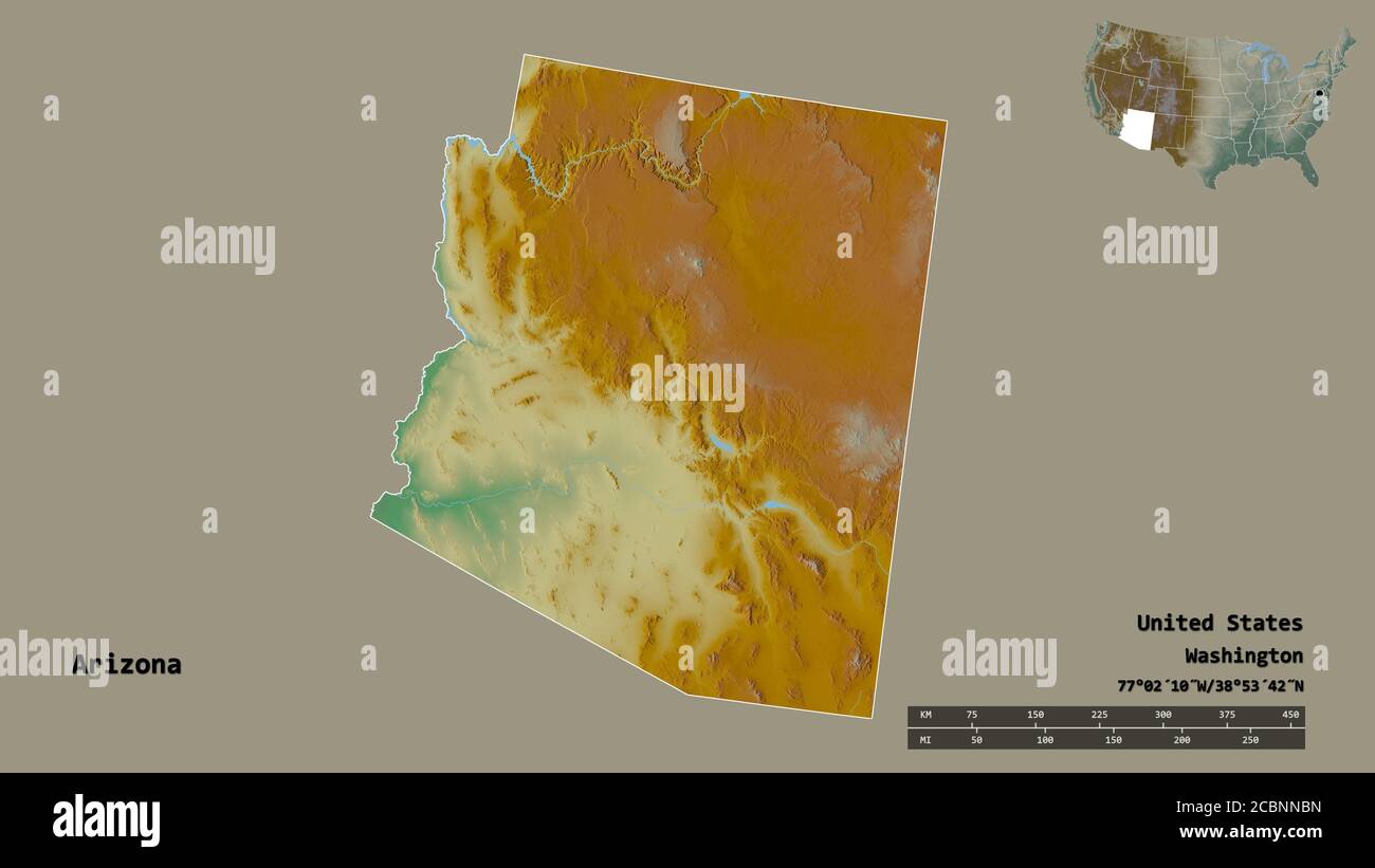 Shape of Arizona, state of Mainland United States, with its capital ...