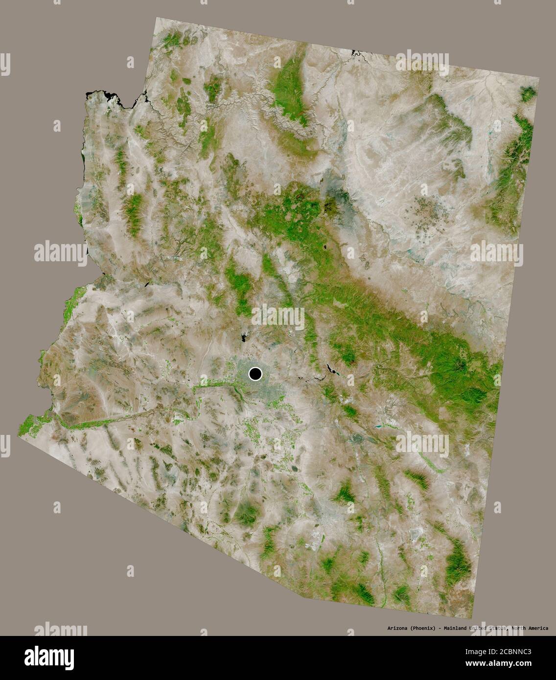 Shape of Arizona, state of Mainland United States, with its capital ...