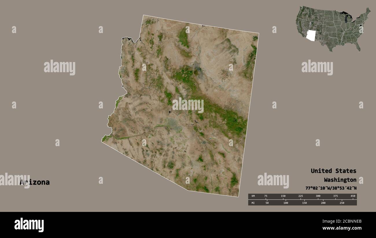 Shape of Arizona, state of Mainland United States, with its capital ...