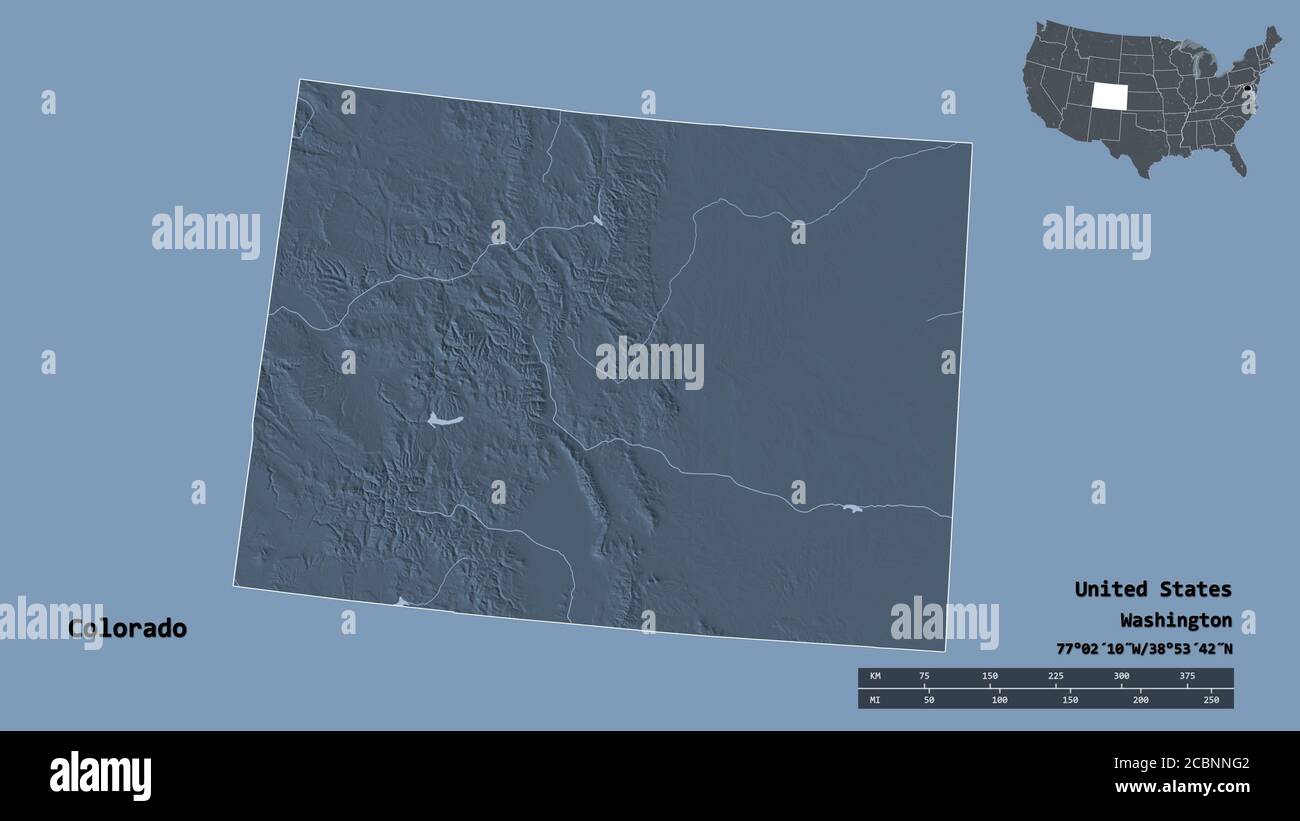 Shape of Colorado, state of Mainland United States, with its capital ...