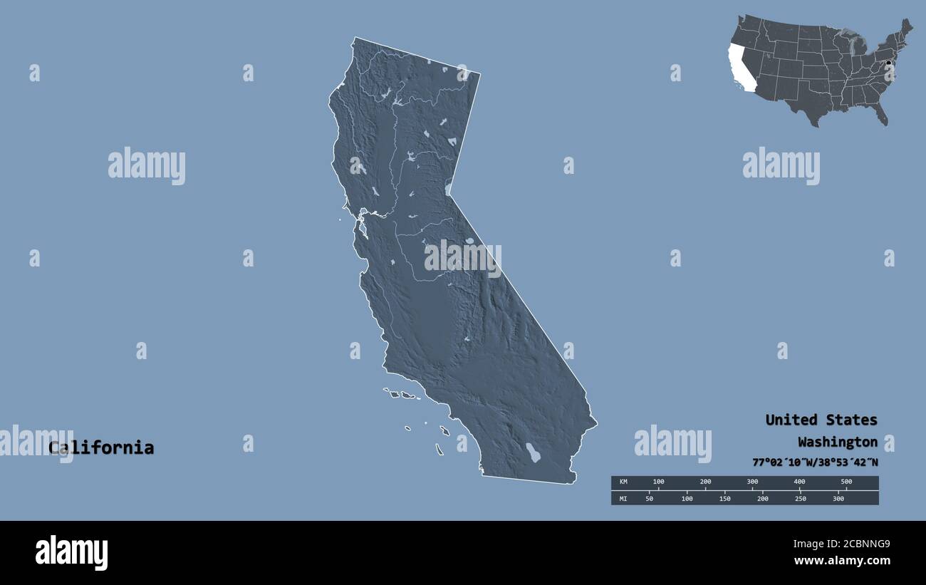 Shape of California, state of Mainland United States, with its capital ...