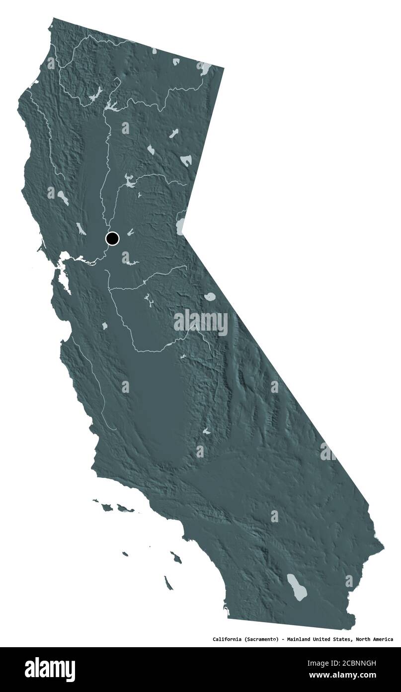 Shape of California, state of Mainland United States, with its capital ...