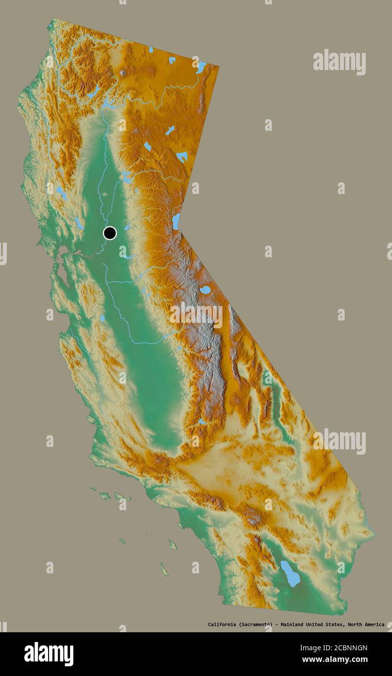 Shape of California, state of Mainland United States, with its capital ...