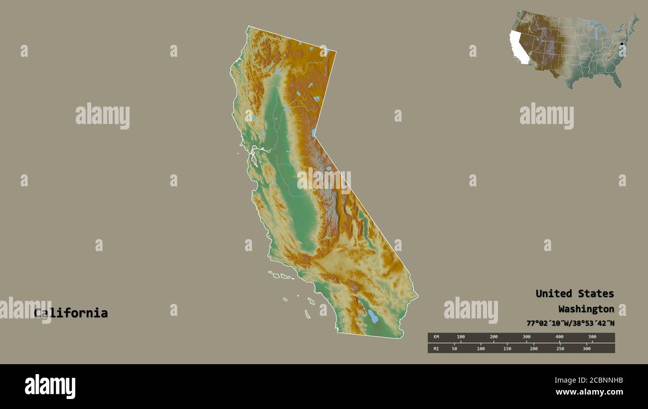 Shape of California, state of Mainland United States, with its capital ...