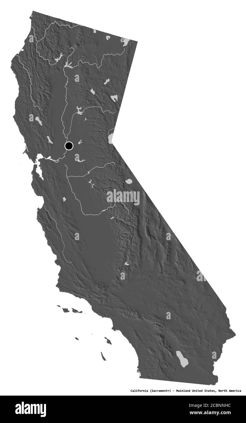 Shape of California, state of Mainland United States, with its capital ...