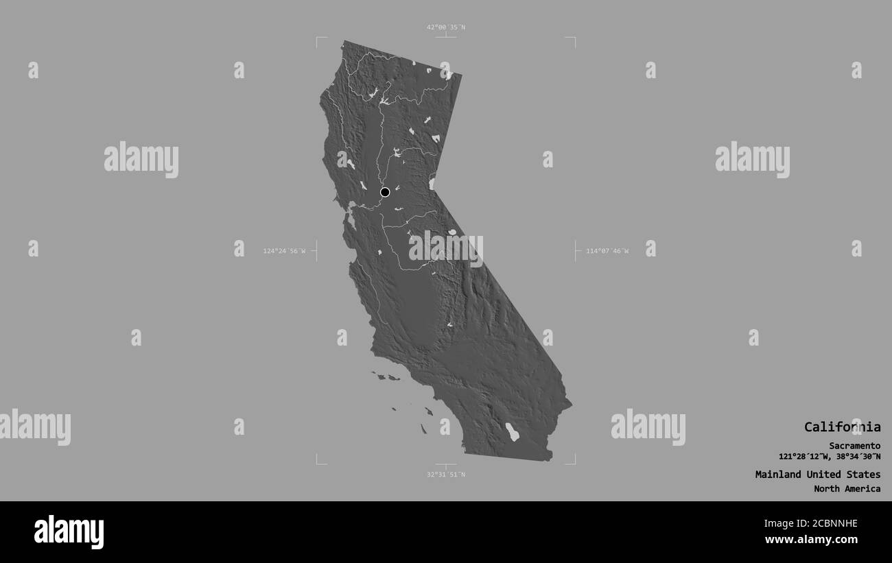 Area of California, state of Mainland United States, isolated on a ...