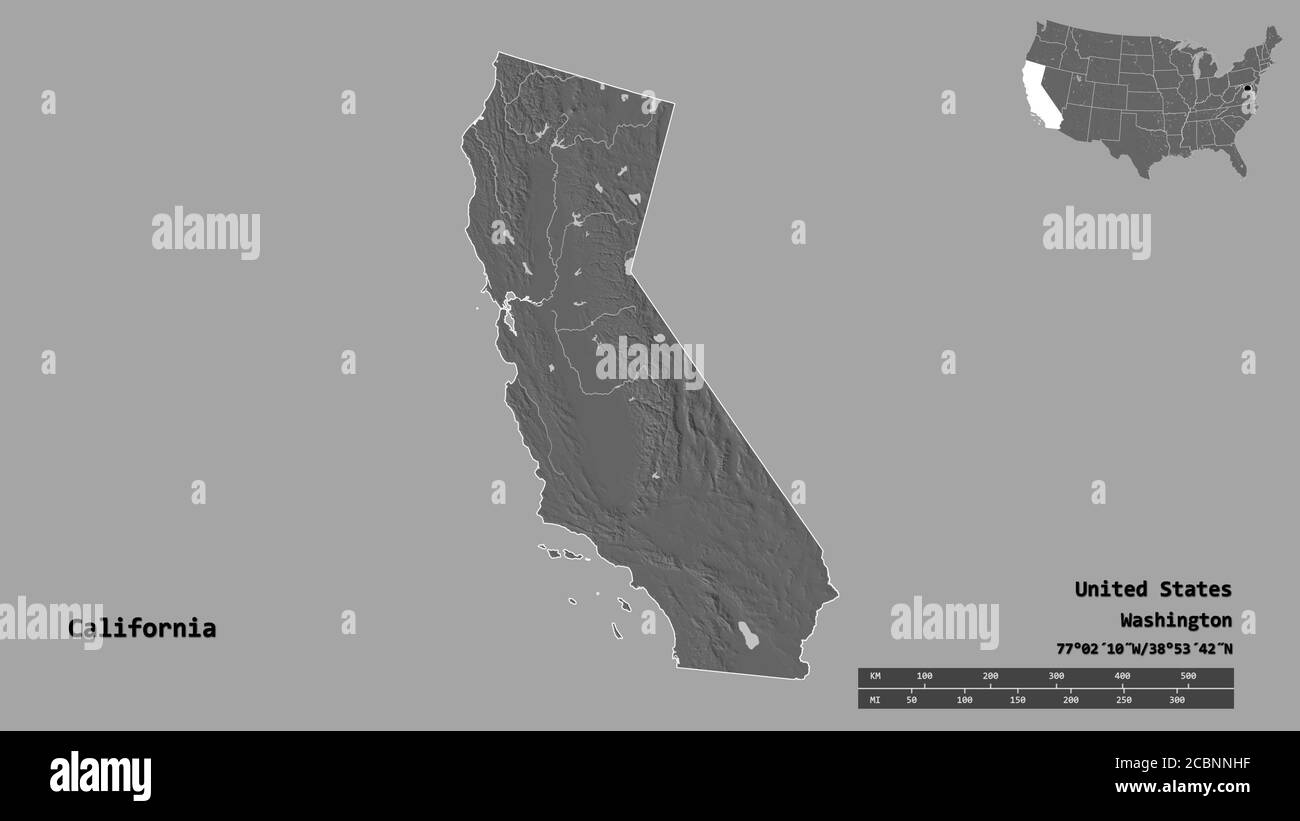 Shape of California, state of Mainland United States, with its capital ...