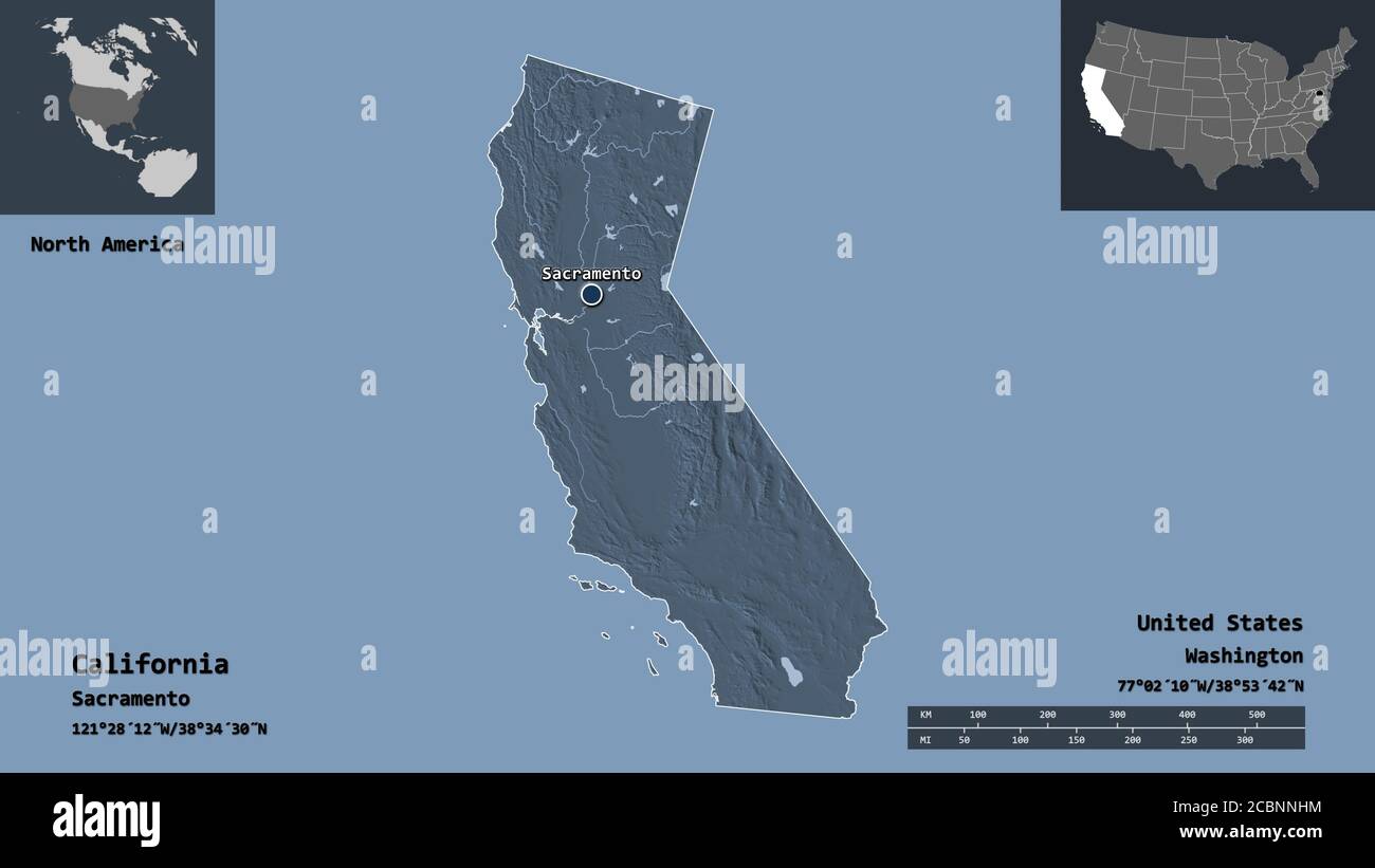 Shape of California, state of Mainland United States, and its capital ...