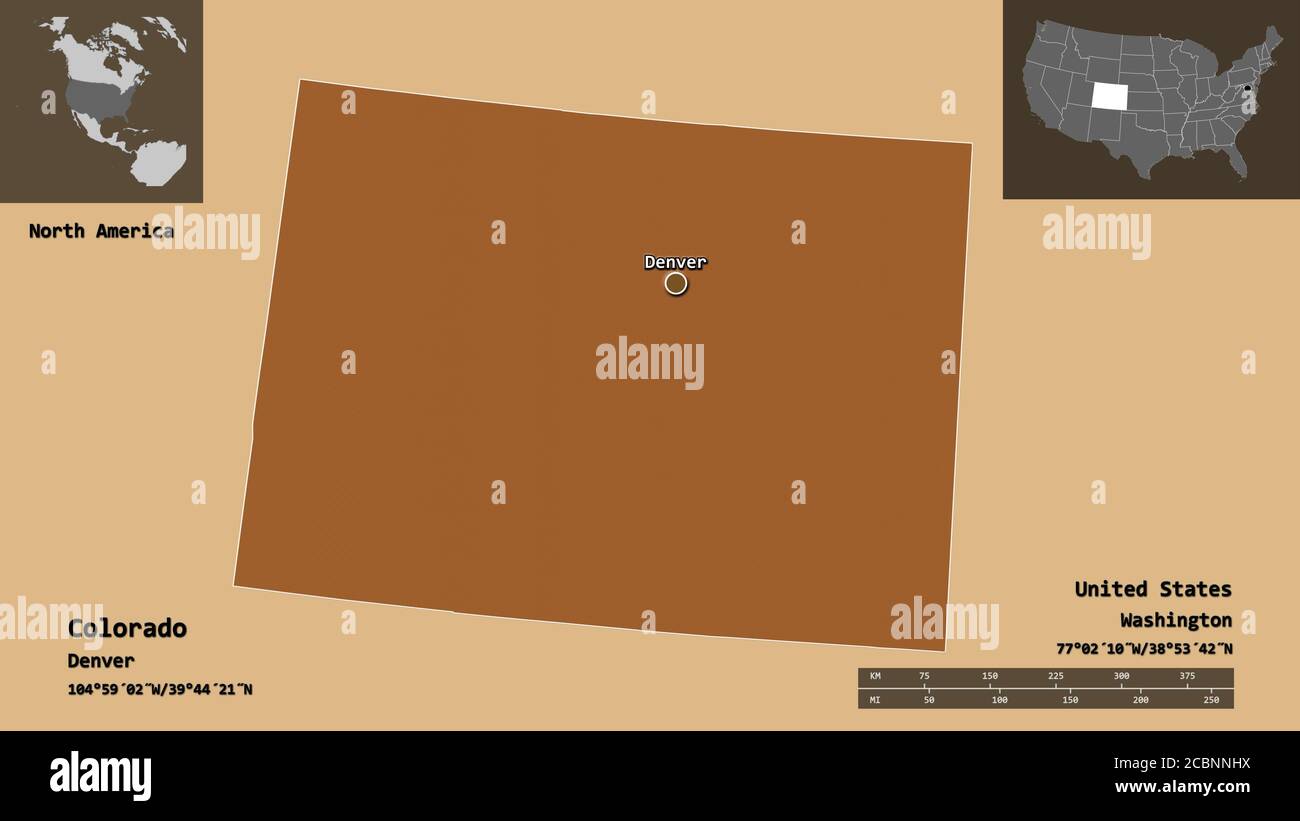 Shape of Colorado, state of Mainland United States, and its capital ...
