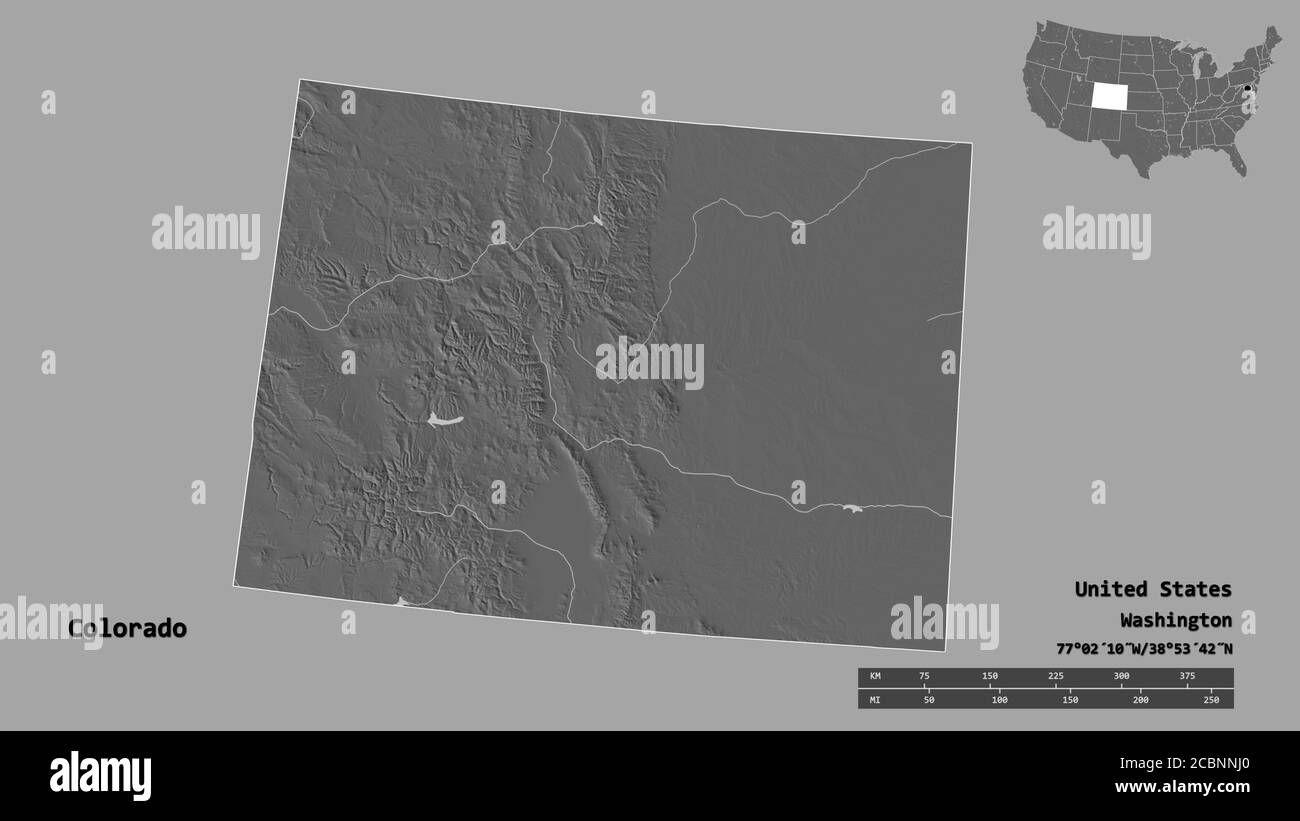 Shape of Colorado, state of Mainland United States, with its capital ...