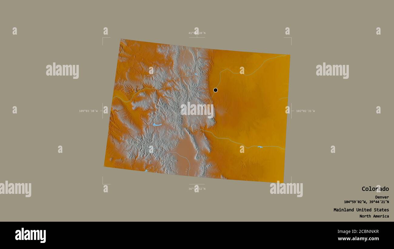 Area of Colorado, state of Mainland United States, isolated on a solid ...