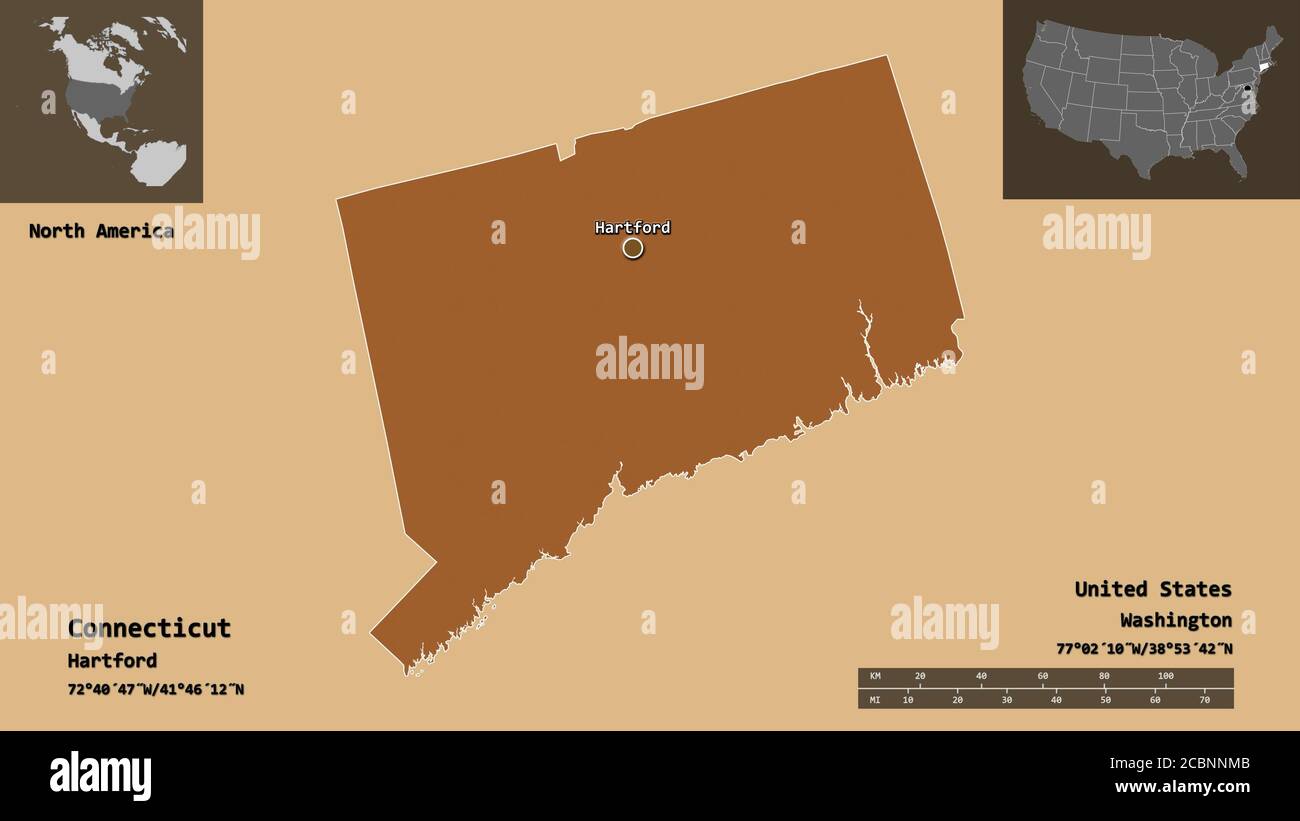 Shape of Connecticut, state of Mainland United States, and its capital ...