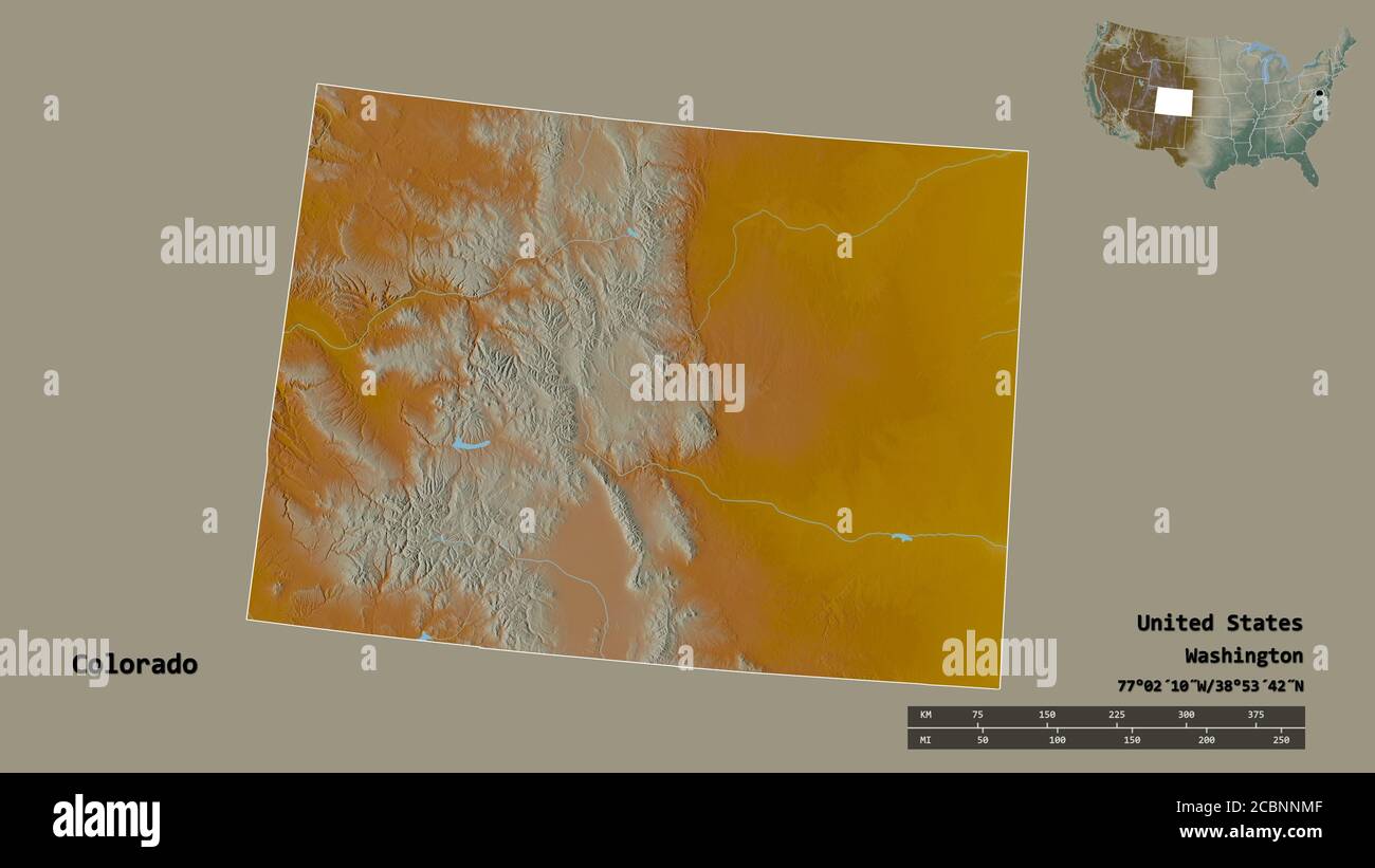 Shape of Colorado, state of Mainland United States, with its capital ...