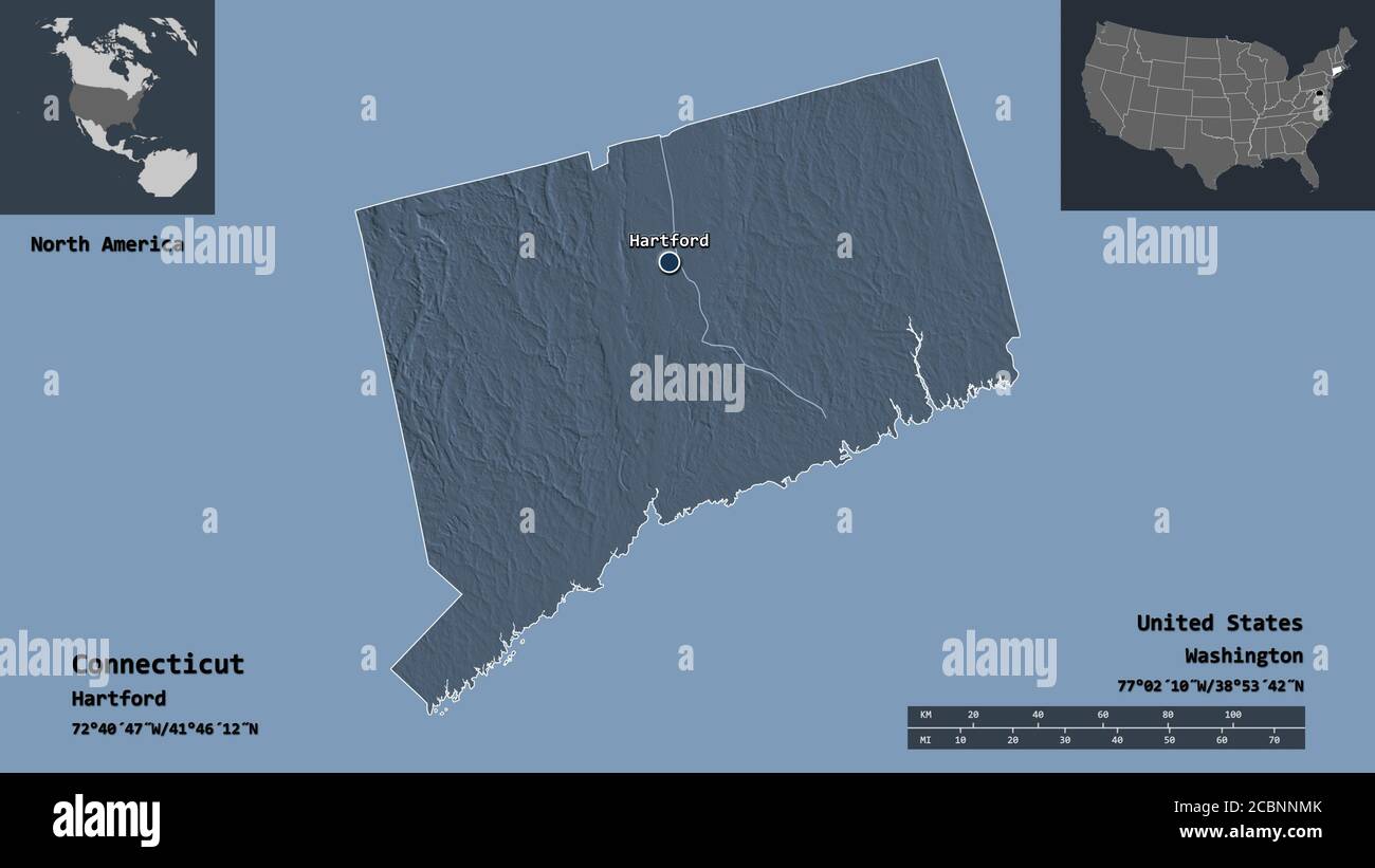 Shape of Connecticut, state of Mainland United States, and its capital ...