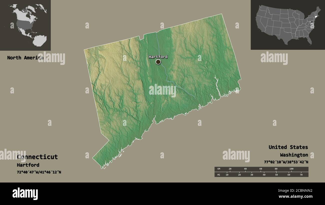 Shape of Connecticut, state of Mainland United States, and its capital ...